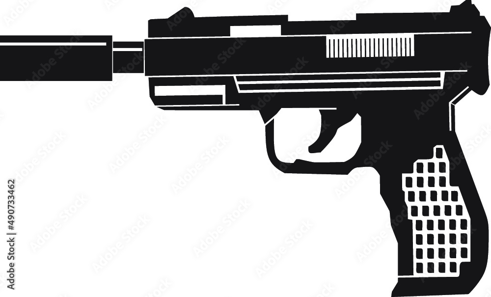 Pistol vector illustration, hand gun silhouette, isolated on white ...