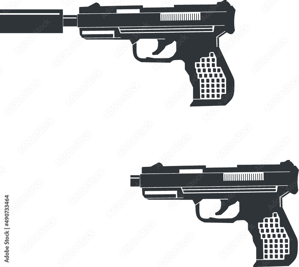 illustration of a gun vector silhouette, pistol hand drawn. Stock ...