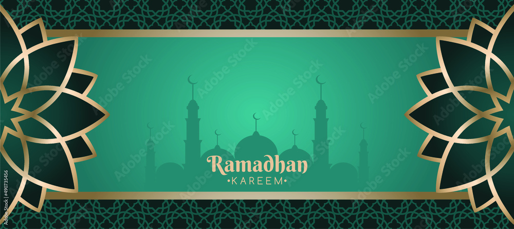 Islamic background with radan theme and mosque and lantern silhouette ...