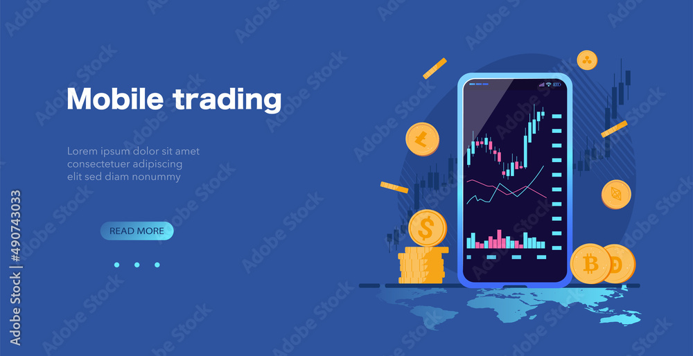 Mobile stock trading concept web page template. Online trading ...