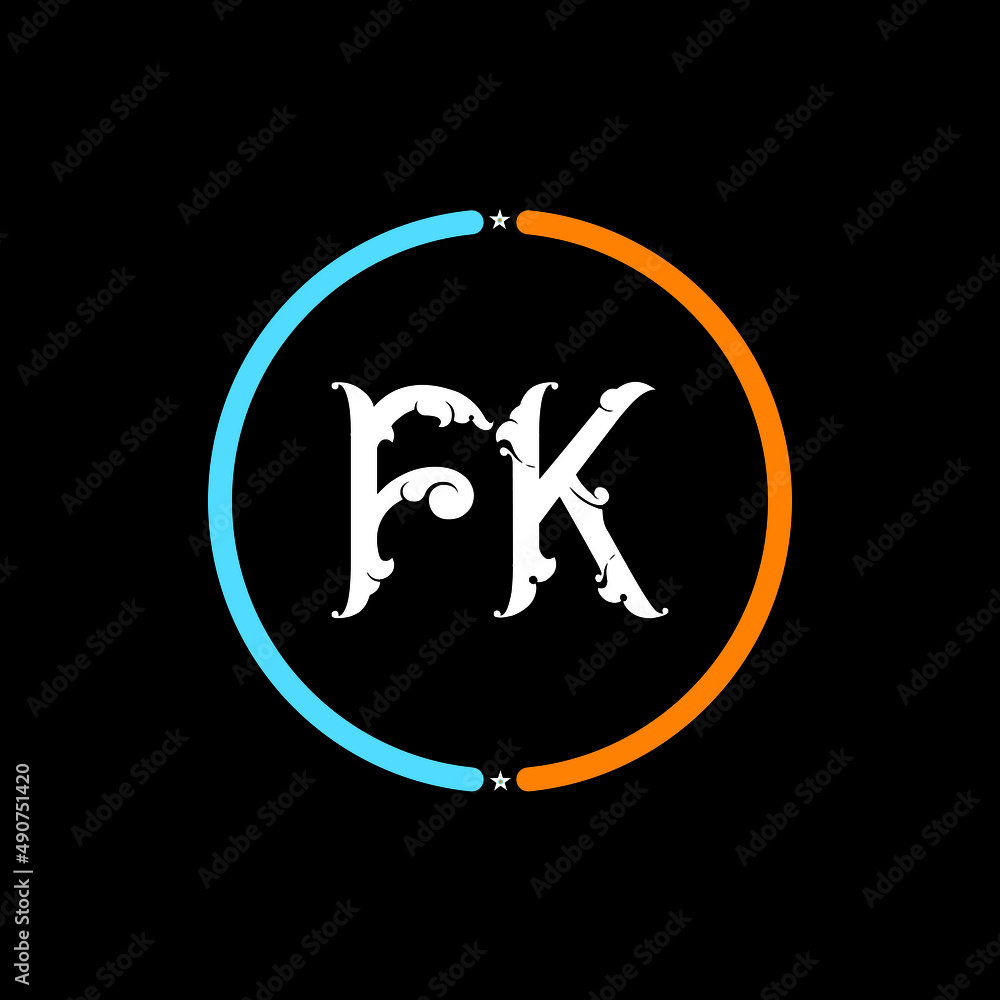 FK, F K Letter Logo. black background, FK circle logo design. FK, K F ...