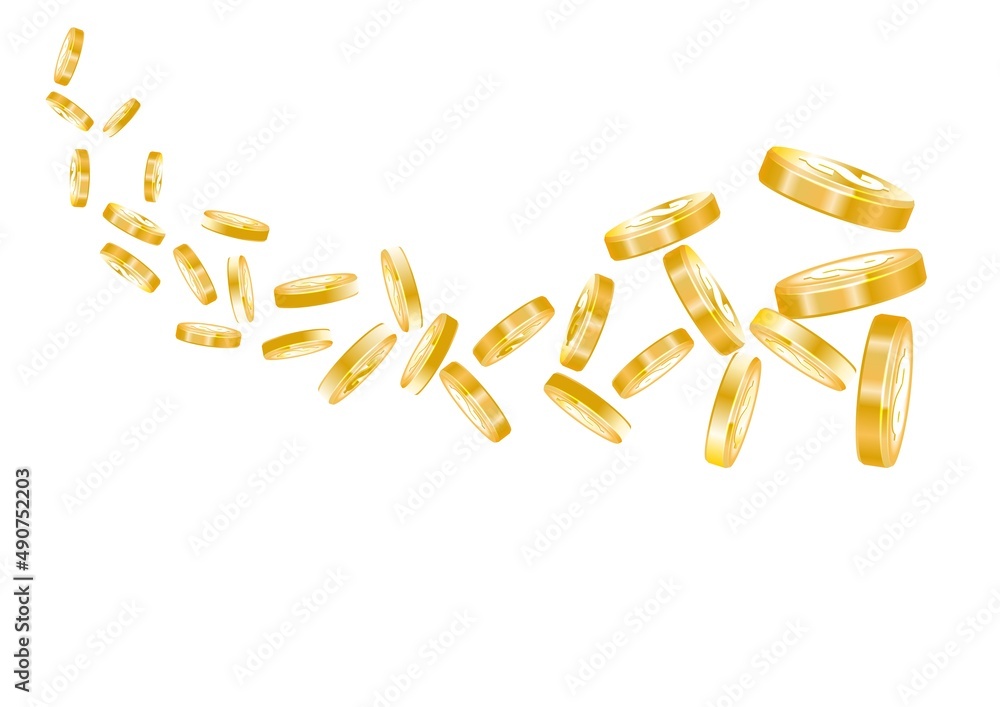 Flying gold coins illustration on a white background Stock Illustration ...