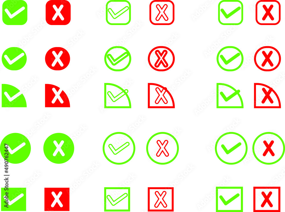 Button icons for tick and cross signs, checkmark. Accepted Rejected ...