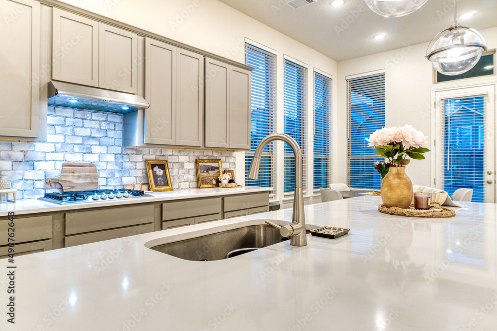 Luxury white twilight kitchen Stock Photo | Adobe Stock