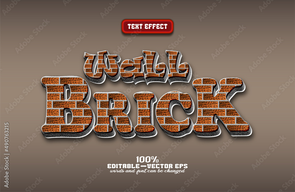 text effect brick wall, with red brick texture, editable font Stock ...