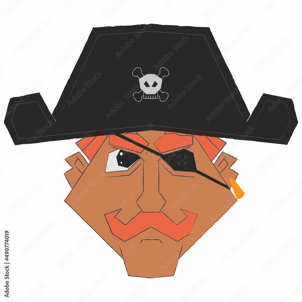 Cartoon red pirate. Crayon. White background. Vector. Stock Vector ...