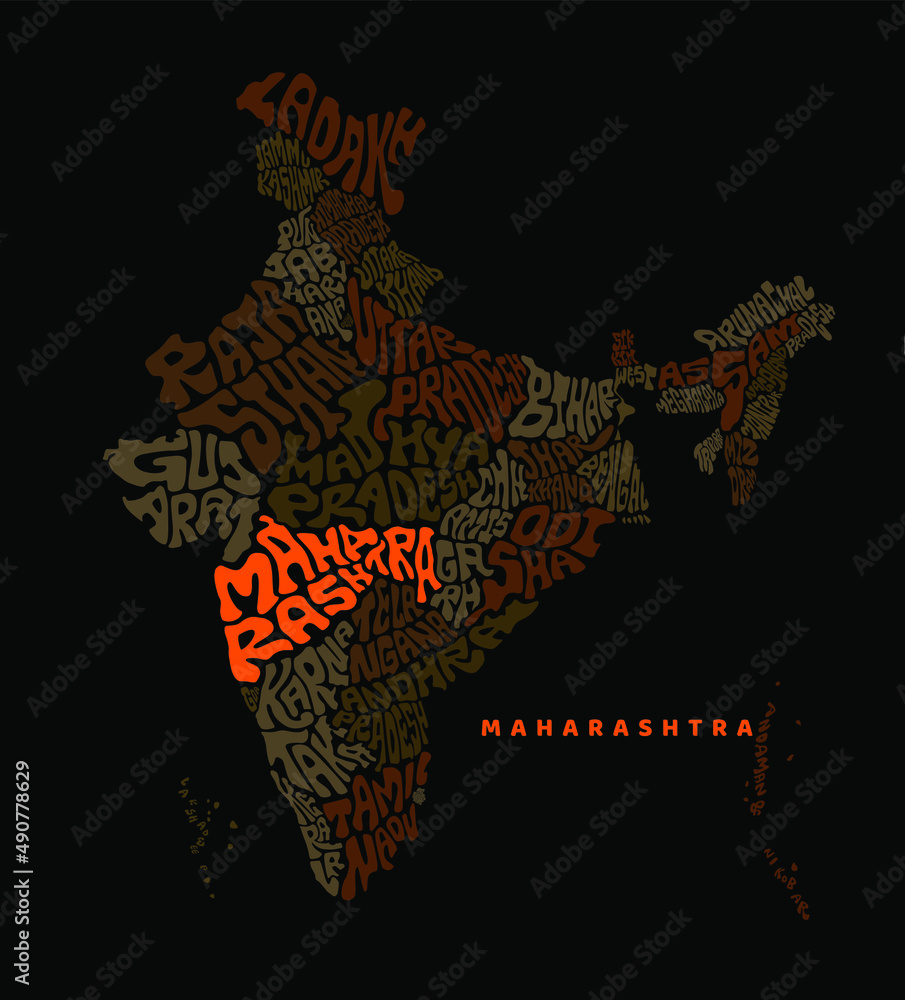 Maharashtra map lettering with india. India Map lettering with ...