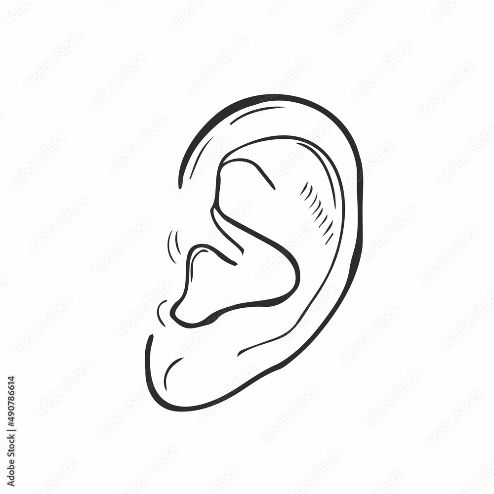 Human ear hand drawn outline doodle icon. Human ear as a concept of ...