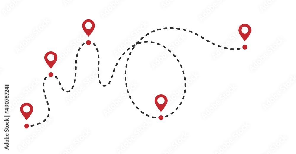 Dotted path line with red points vector illustration. Travel concept ...