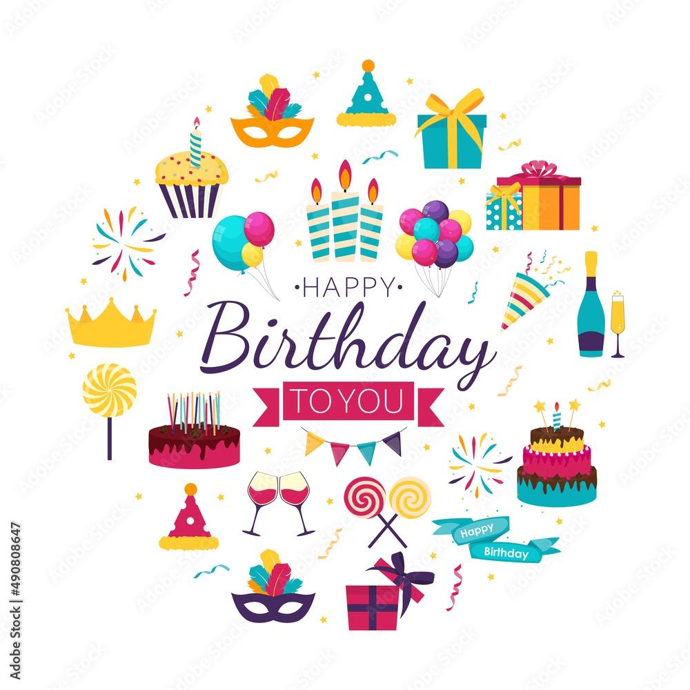 Cute Happy Birthday Background with Gift Box, Cake and Candles and ...