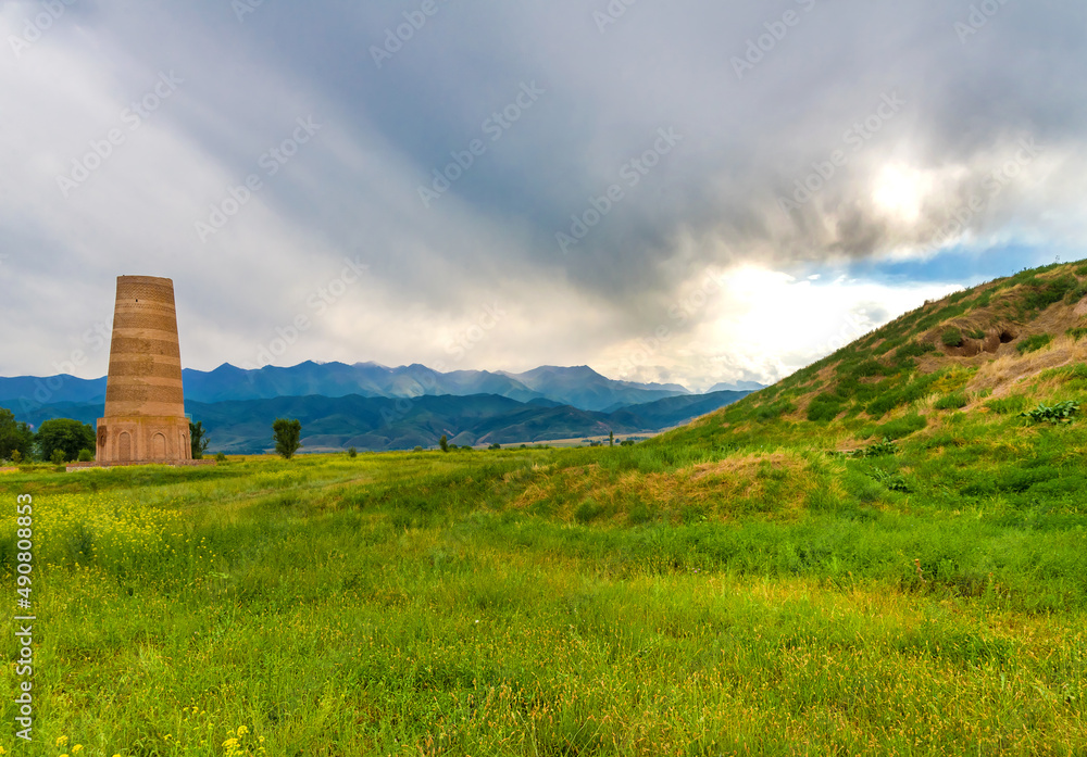 UNESCO World Heritage Site Burana Tower in Balasagun, Kyrgyzstan. Stock ...
