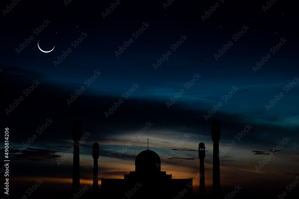 Concept the crescent moon the symbol of Islam begins the eid al Fitr ...