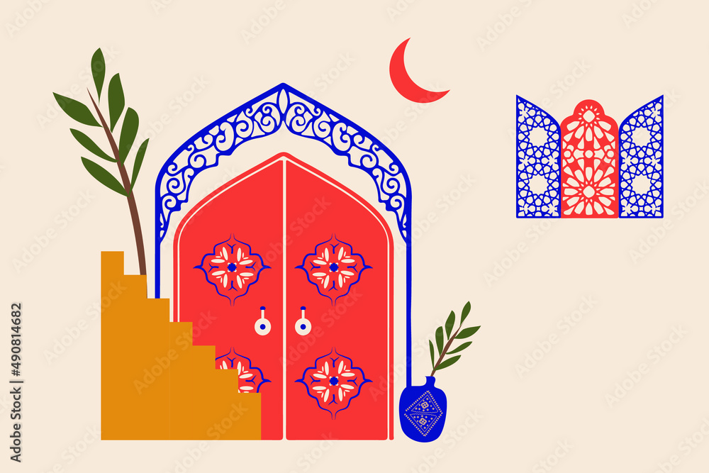 Moroccan scene. A Moroccan doors, windows and traditional craftsmanship ...