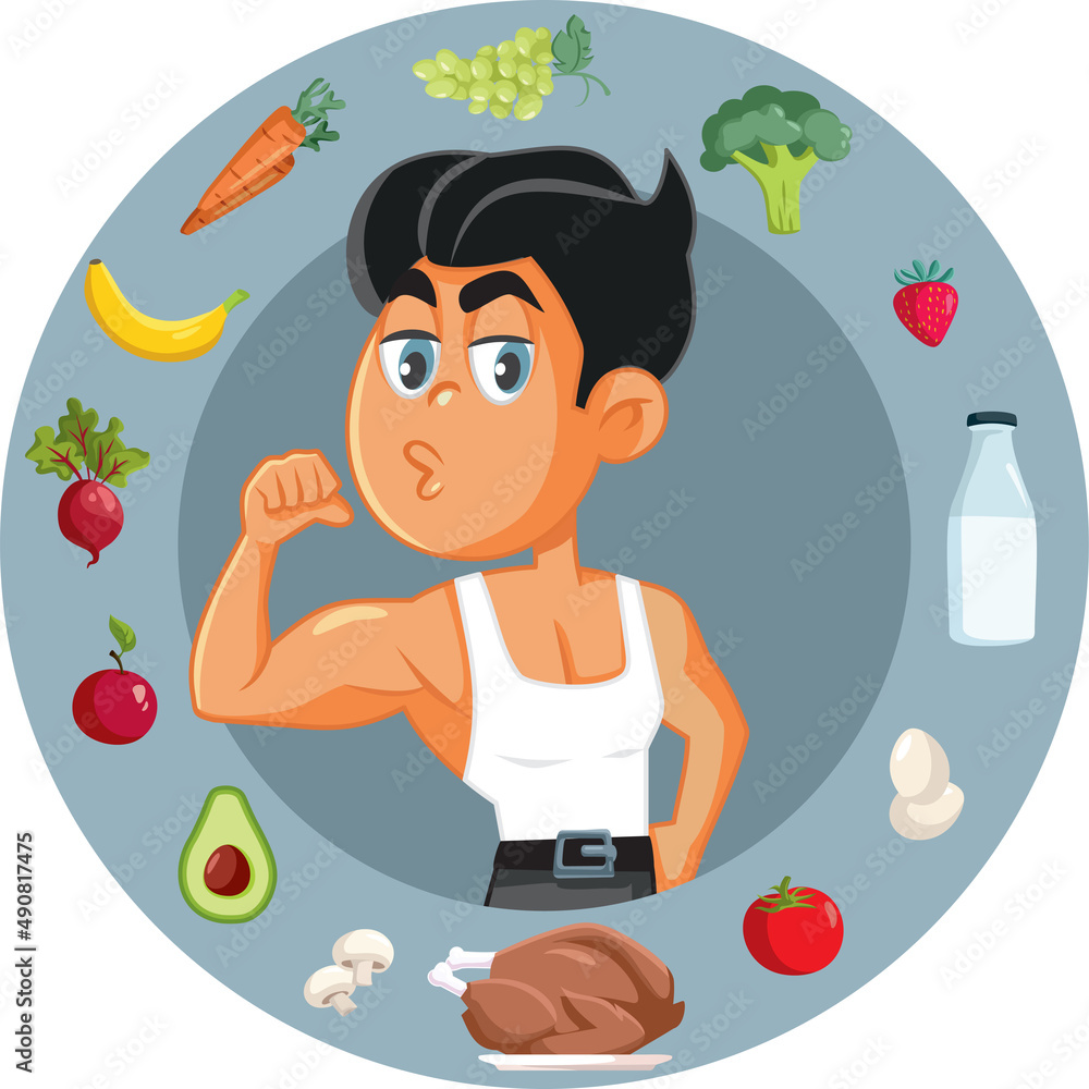Strong Man Eating Healthy Vector Cartoon Illustration Stock Vector ...