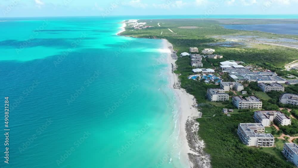 Cuba Cayo Santa Maria beach drone aerial 4K white sand shot cayo coco ...
