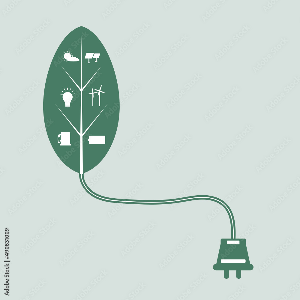 vector illustration plug leaf icon on clean enery concept, save ...