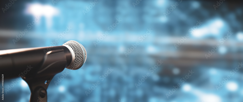 Microphone Public speaking background, Close up microphone on stand for ...