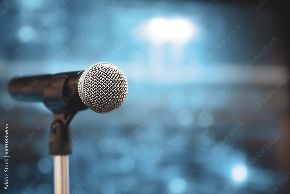 Microphone Public speaking background, Close up microphone on stand for ...