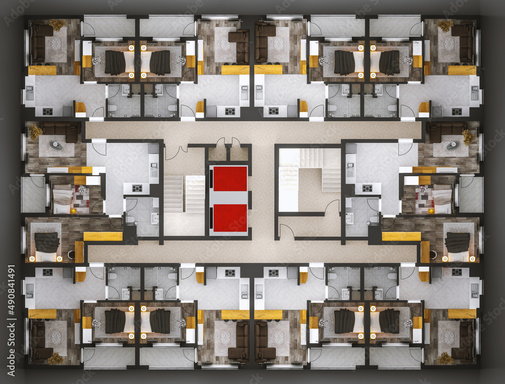 architectural furnishing, ready 3d plan render, Plan render, 3d plan ...