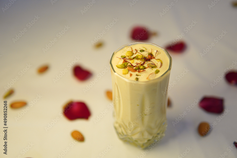 Traditional Indian drink Thandai with saffron Stock Photo | Adobe Stock