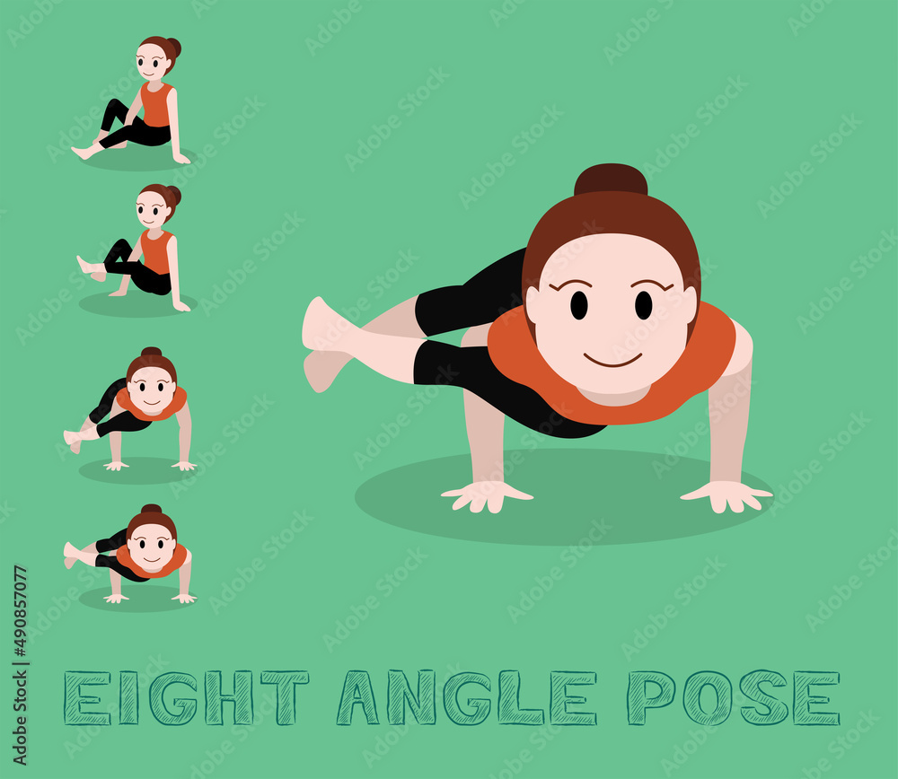 Yoga Tutorial Eight Angle Pose Cute Cartoon Vector Illustration Stock ...