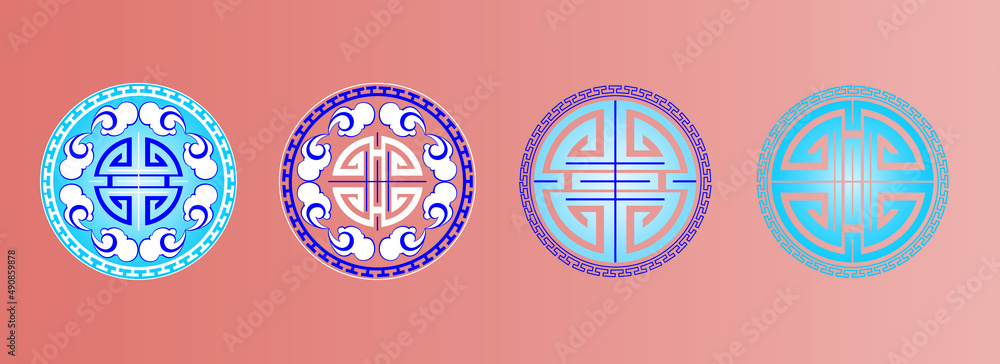 Buryat Mongolian traditional ornament vector illustration set Stock ...