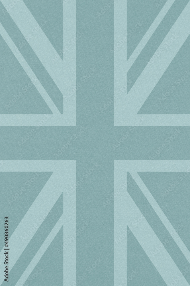British flag outline on light blue paper surface. Pale grey texture ...