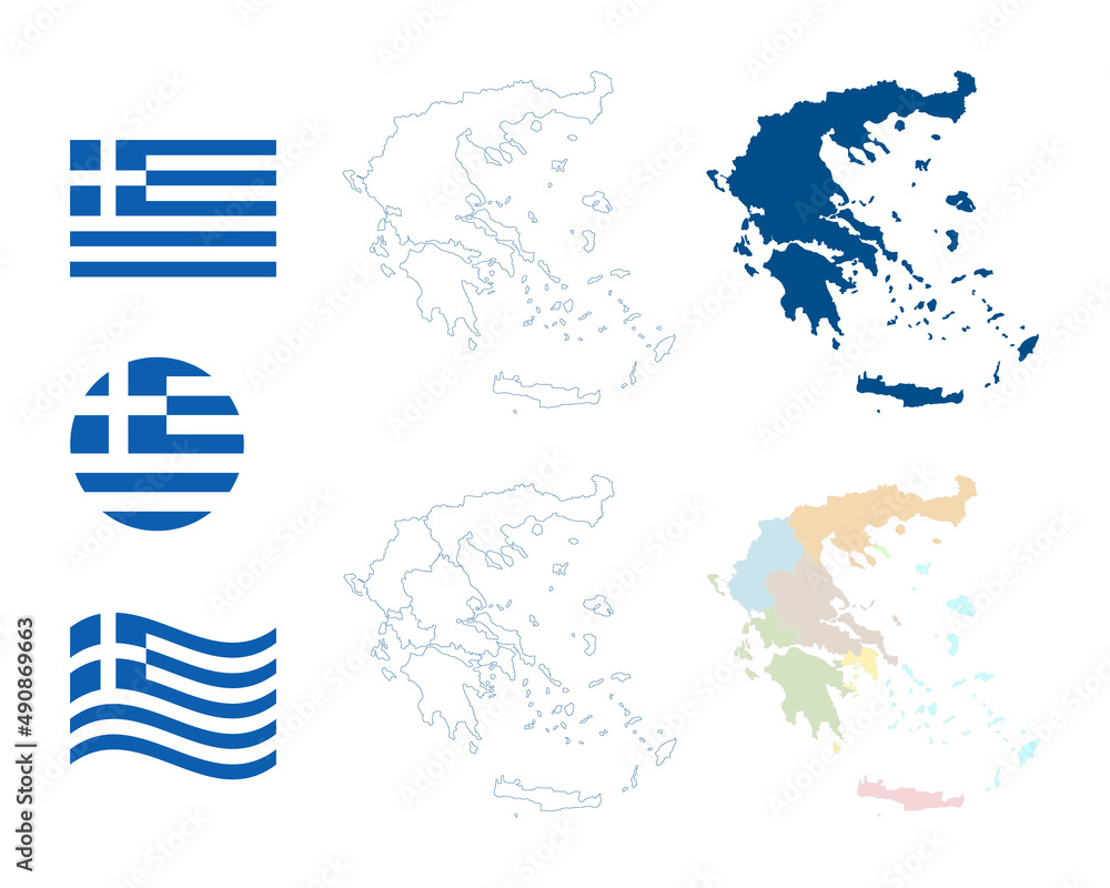 Greece map. Detailed blue outline and silhouette. Administrative ...