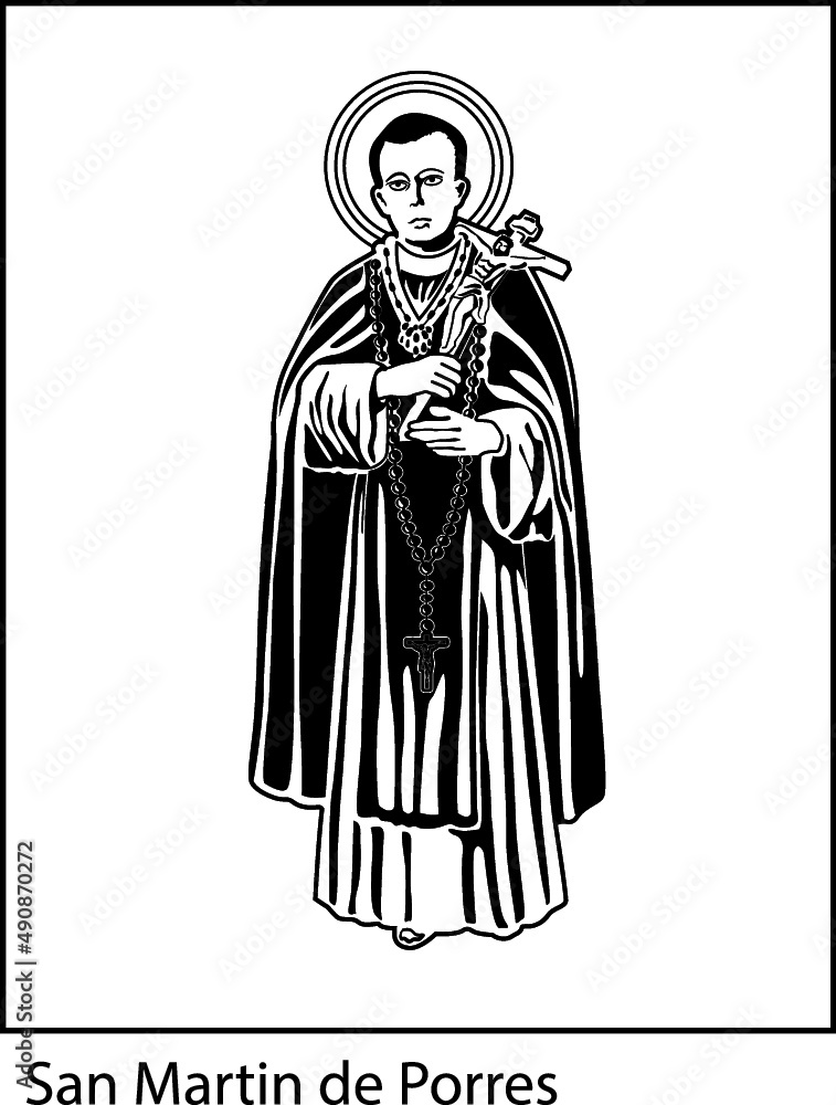 Vertical illustration of Saint Martin de Porres on the white background ...