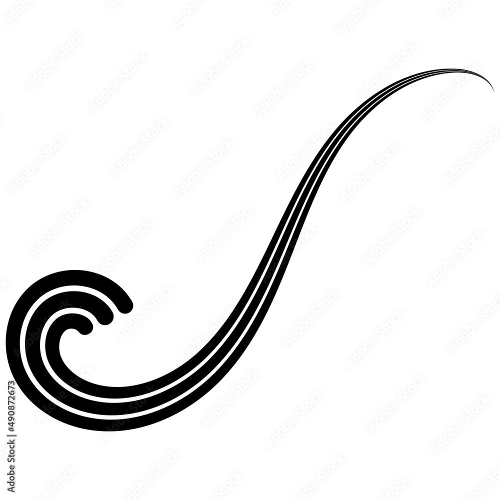 Curved three stripe calligraphy curl, sea wave calligraphy elegantly ...