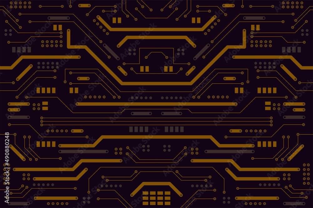 Flat Golden Microelectronics Circuits background. Black Gold Circuit ...