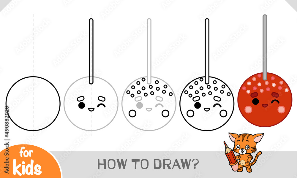How to draw Cake pop with a cute face for children. Step by step ...