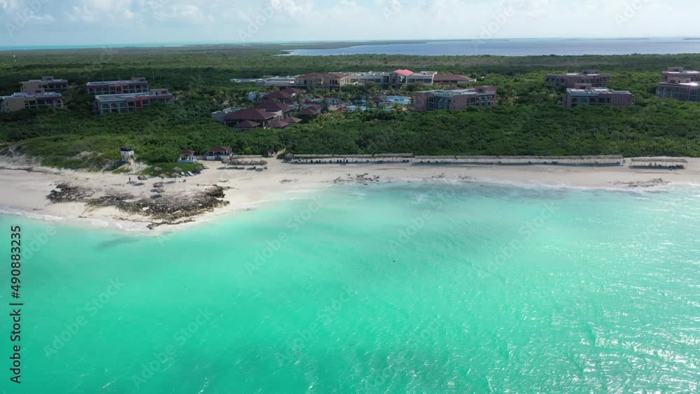 Cuba Cayo Santa Maria beach drone aerial 4K white sand shot cayo coco ...