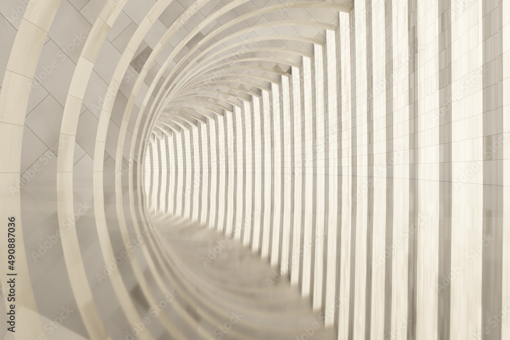 Architectural minimalist background. A curved wall with adjoining ...