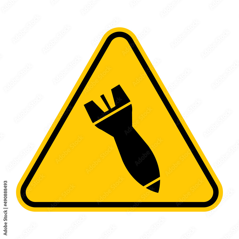 Missiles warning sign. Vector illustration of yellow triangle sign with ...