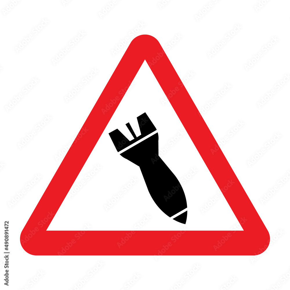 Missiles warning sign. Vector illustration of red triangle sign with ...