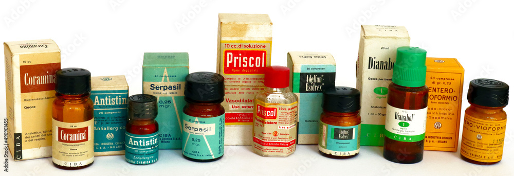 Vintage 1940-1950s CIBA medicines. CIBA - Basel (Switzerland), Milan ...