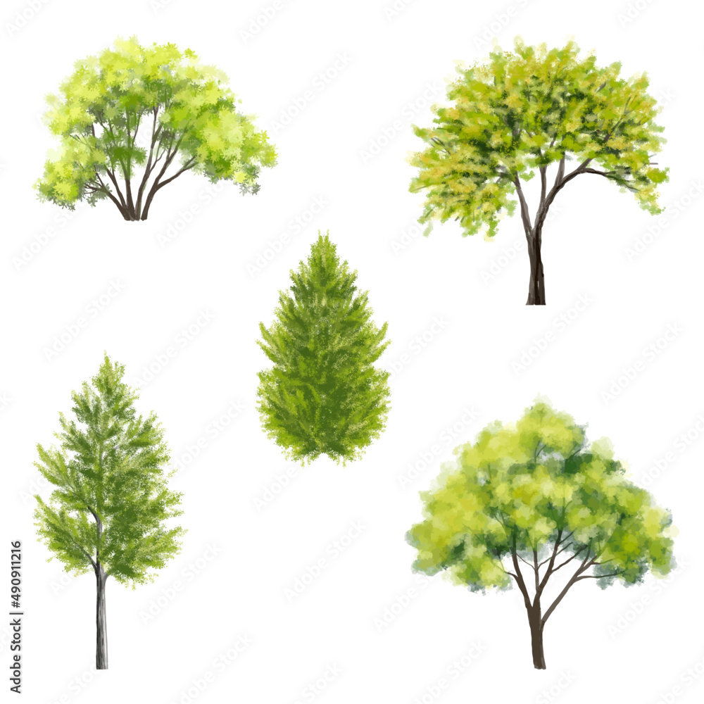 Vector green tree side view isolated on white background for landscape ...