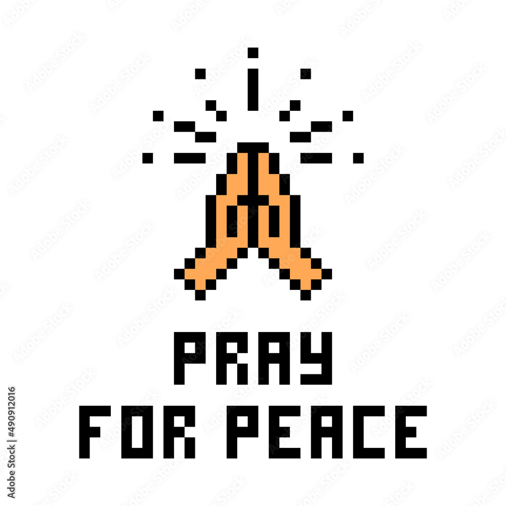 Pixel art antimilitarism banner with 'Pray for peace' quote and folded ...