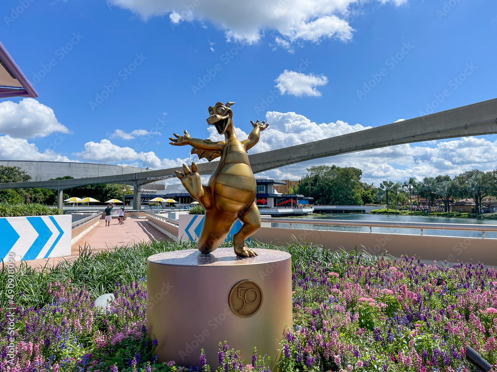 The 50th Anniversary statue of Figment at EPCOT in Walt Disney World ...