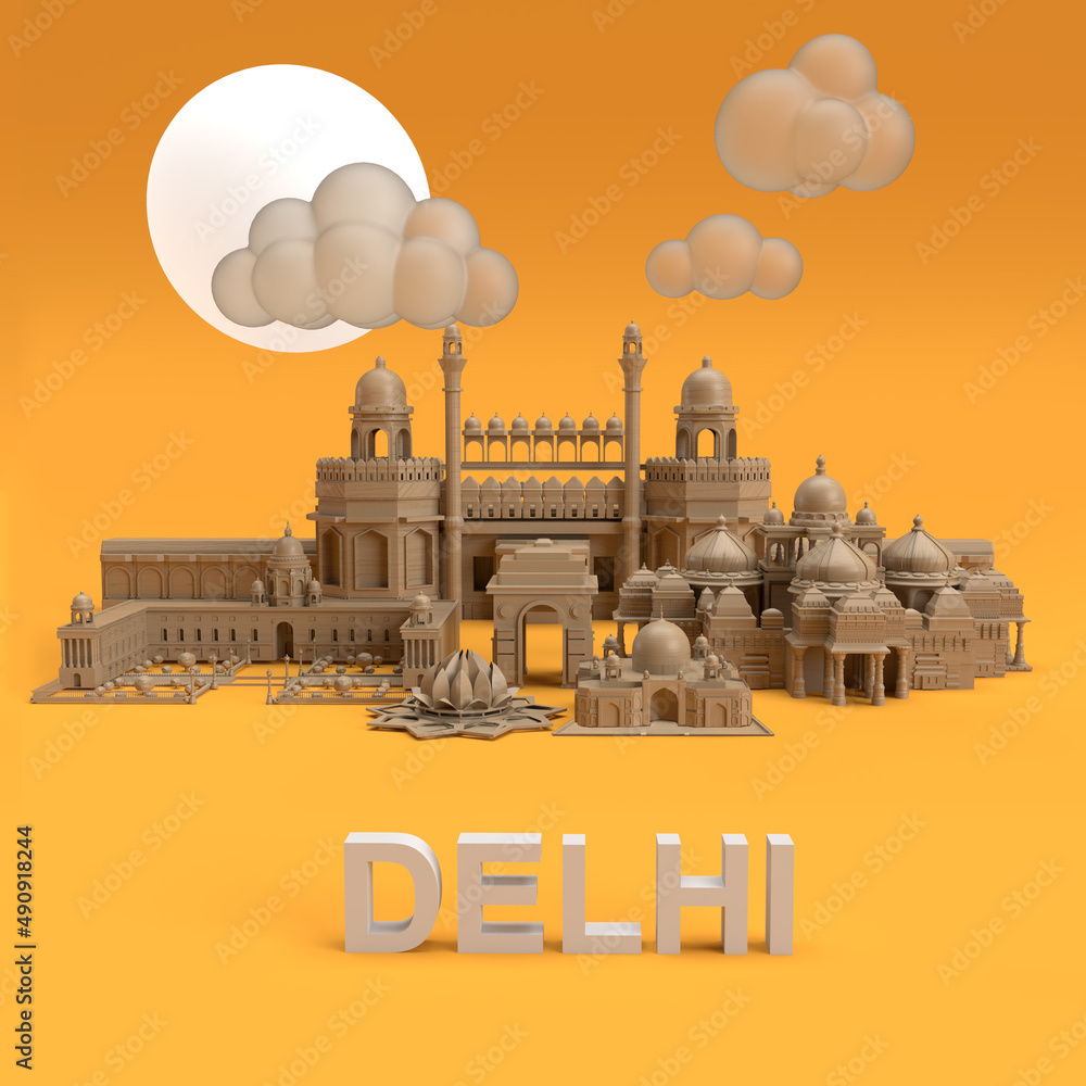 Delhi monument 3d render in yellow background Stock Illustration ...