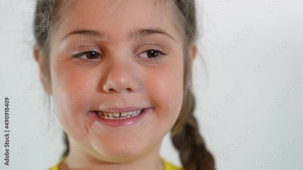 kid girl face portrait. happy family a close-up home kid dream concept ...