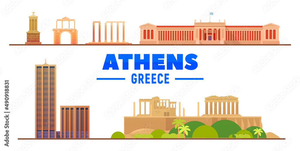 Athens ( Greece ) city landmarks at white background. Vector ...