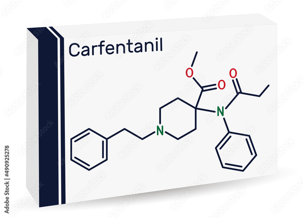 Carfentanil, carfentanyl molecule. It is derivative of fentanyl, one of ...