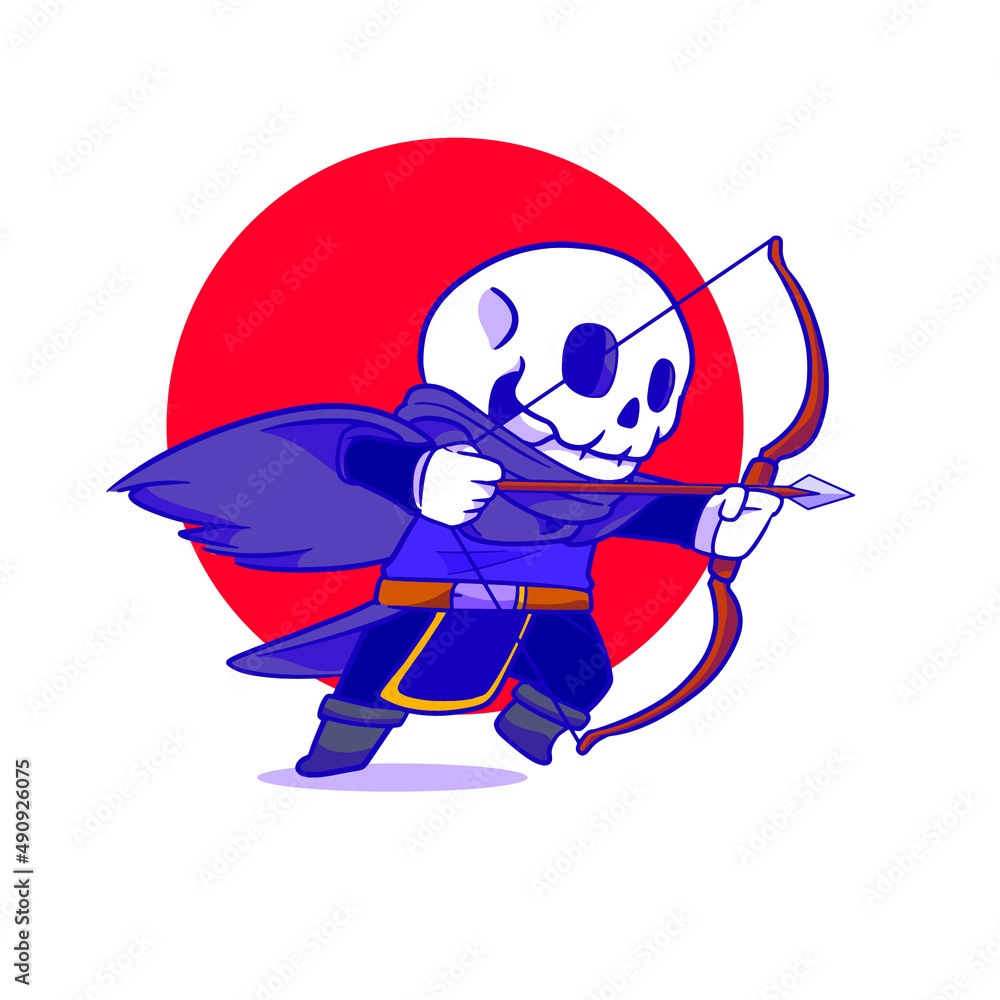 cute skeleton aiming with an arrow cartoon illustration Stock Vector ...