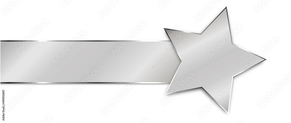 silver colored ribbon banner with star banner with silver frame on ...