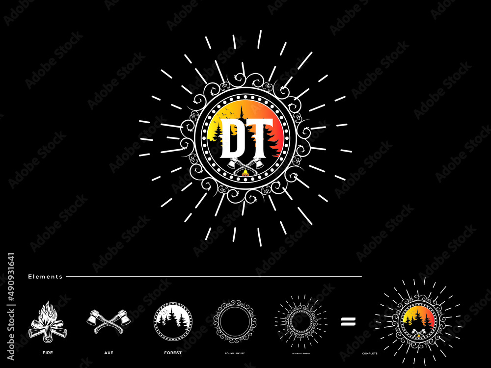 Vintage DT Logo, Luxury dt emblem style vector logo icon for Forest Axe ...