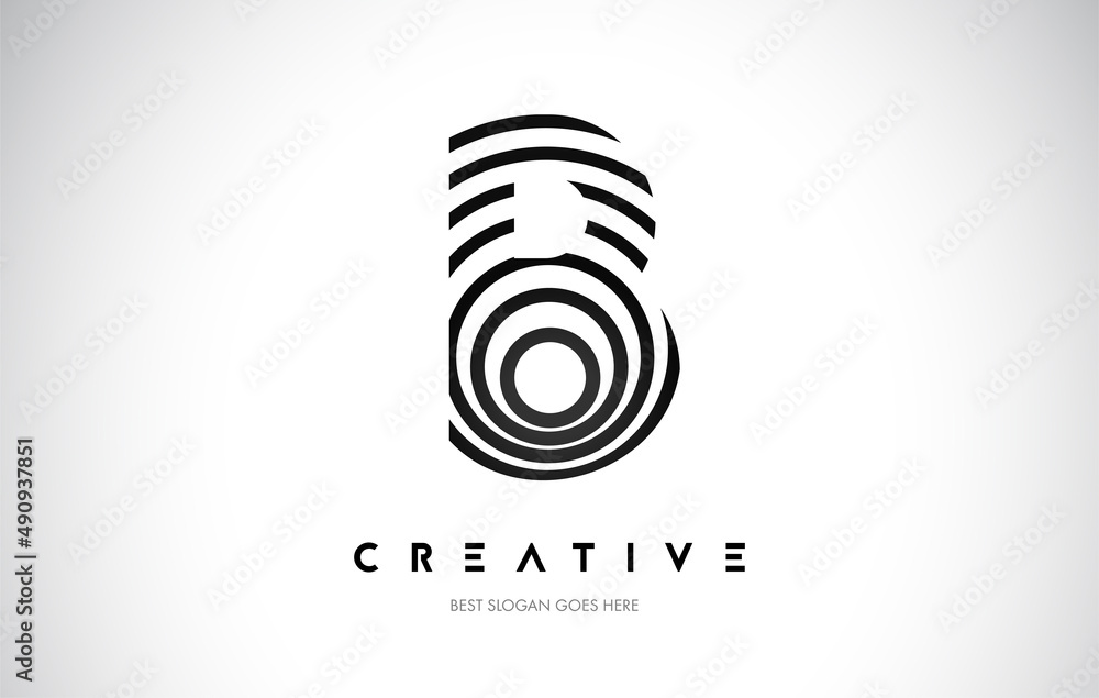 B Lines Warp Logo Design. Letter Icon Made with Black Circular Lines ...