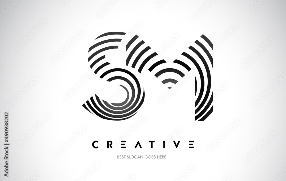 SM Lines Warp Logo Design. Letter Icon Made with Black Circular Lines ...