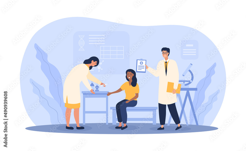 Doctors appointment concept. Man and girl vaccinate patient. Taking ...